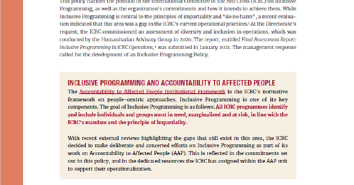 Inclusive Programming Policy | International Committee of the Red Cross